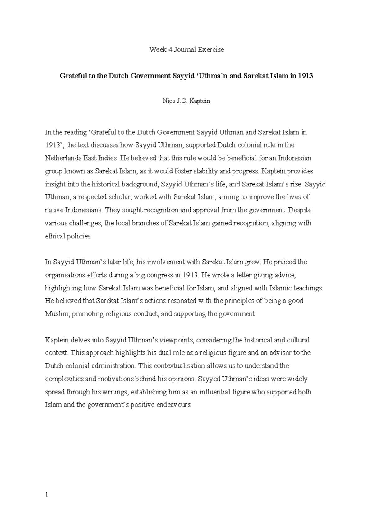 Week 4 Journal - Week 4 Journal Exercise Grateful to the Dutch ...