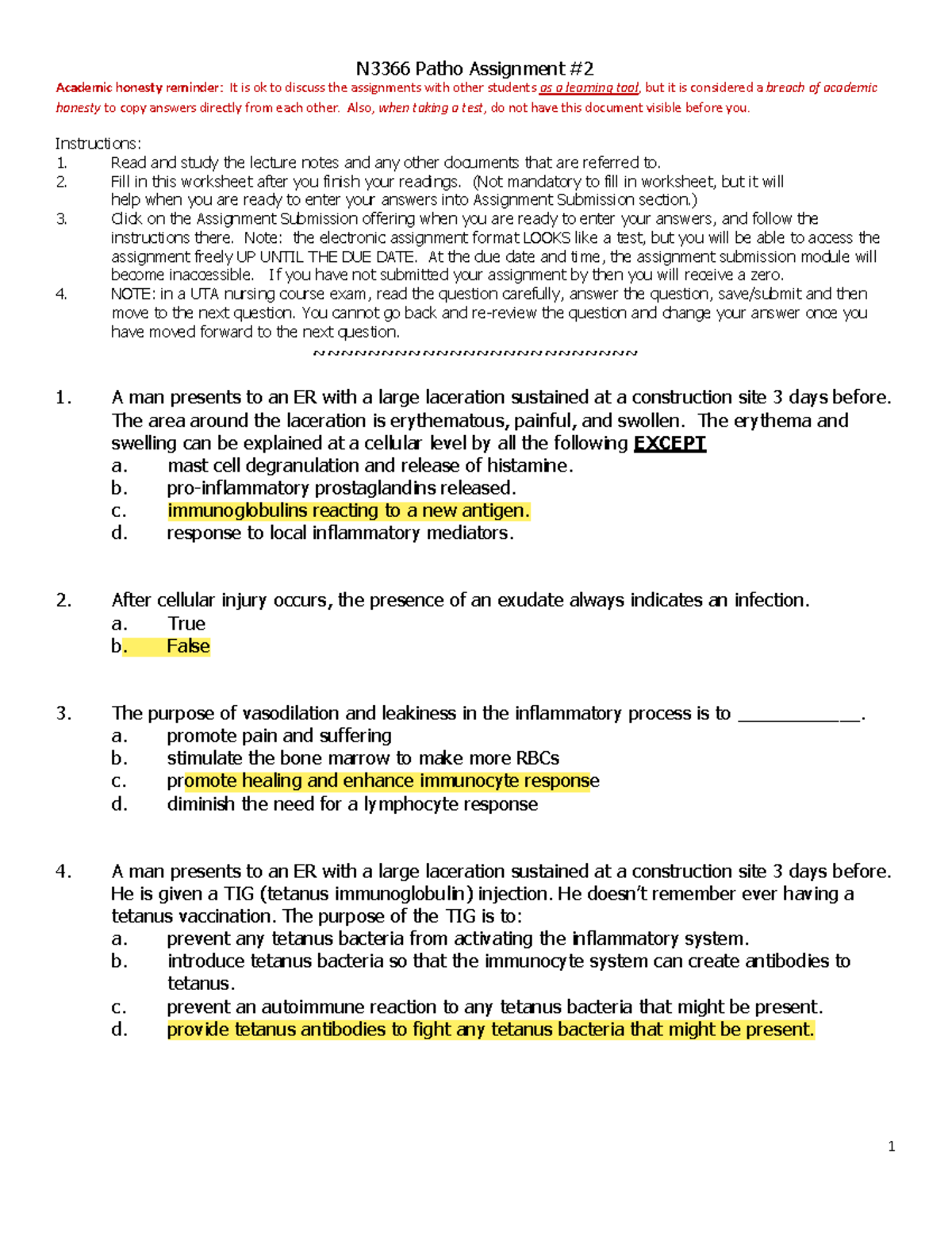 Assignment #2 patho - review - Academic honesty reminder: It is ok to ...