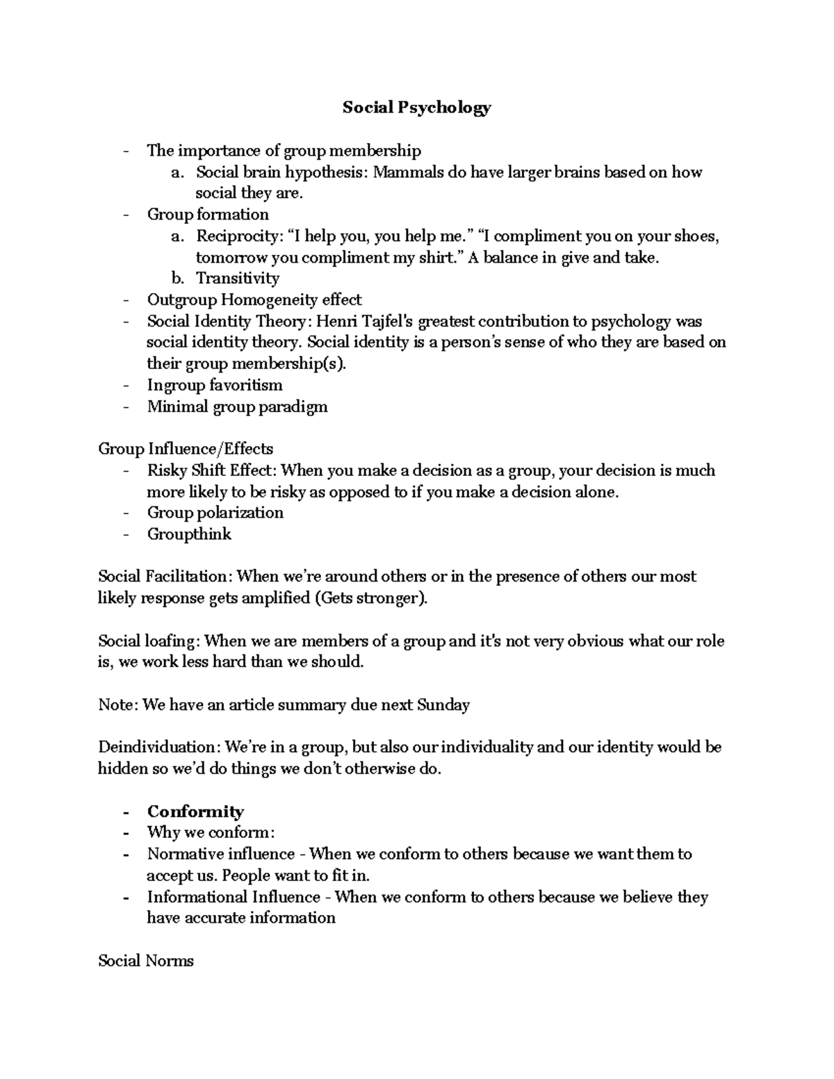 Chapter 12 Social Psychology - Social Psychology The importance of ...