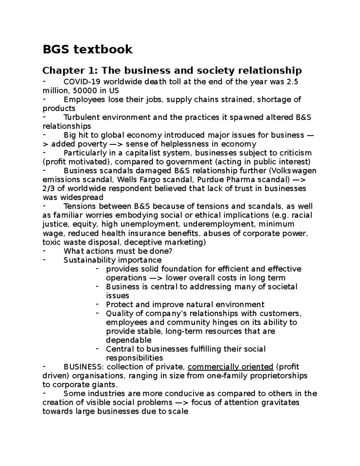 BGS textbook chapter 1 - BGS textbook Chapter 1: The business and society relationship ⁃ COVID ...