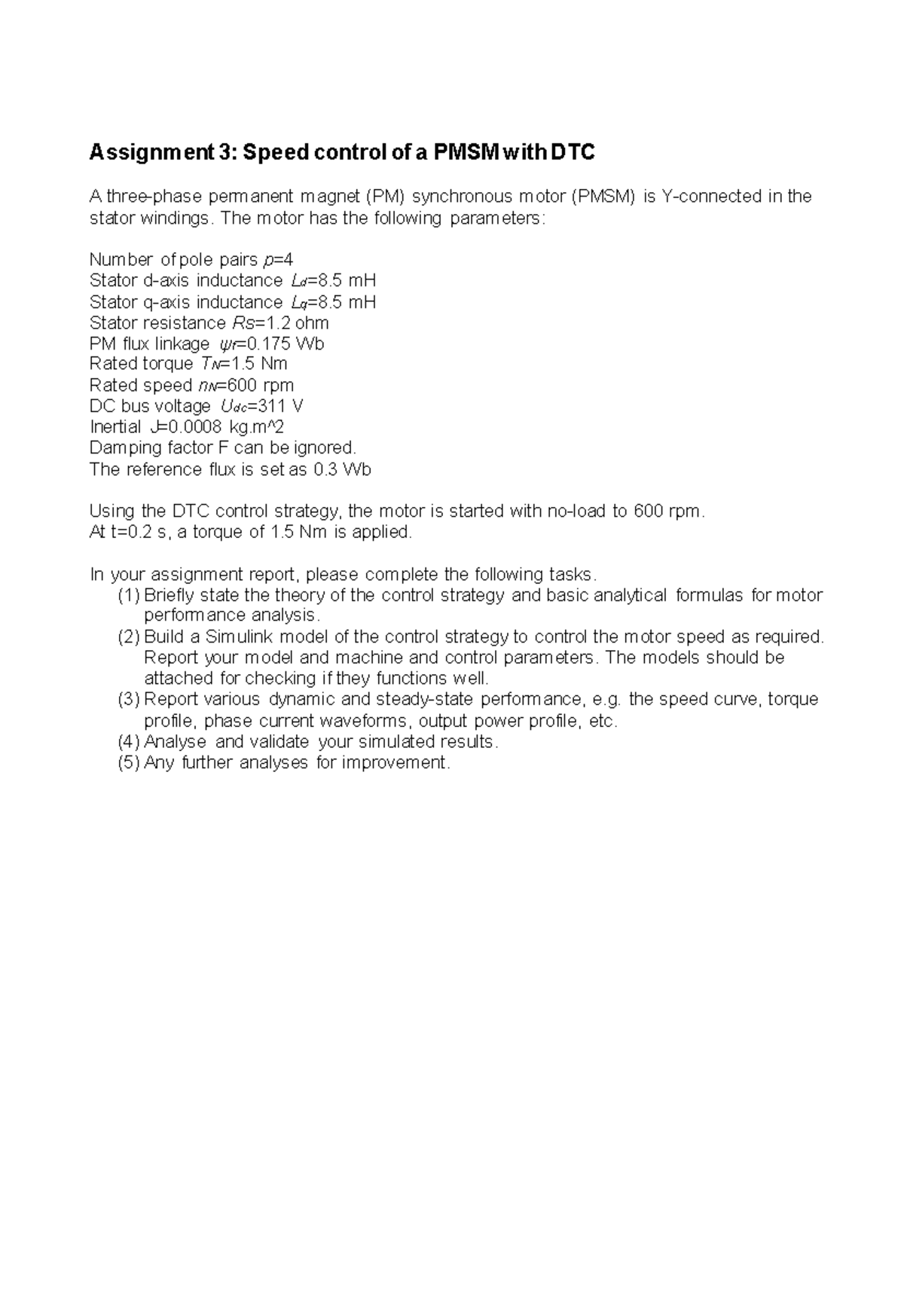 Assignment 1C DTC - Assignment 3: Speed control of a PMSM with DTC A ...