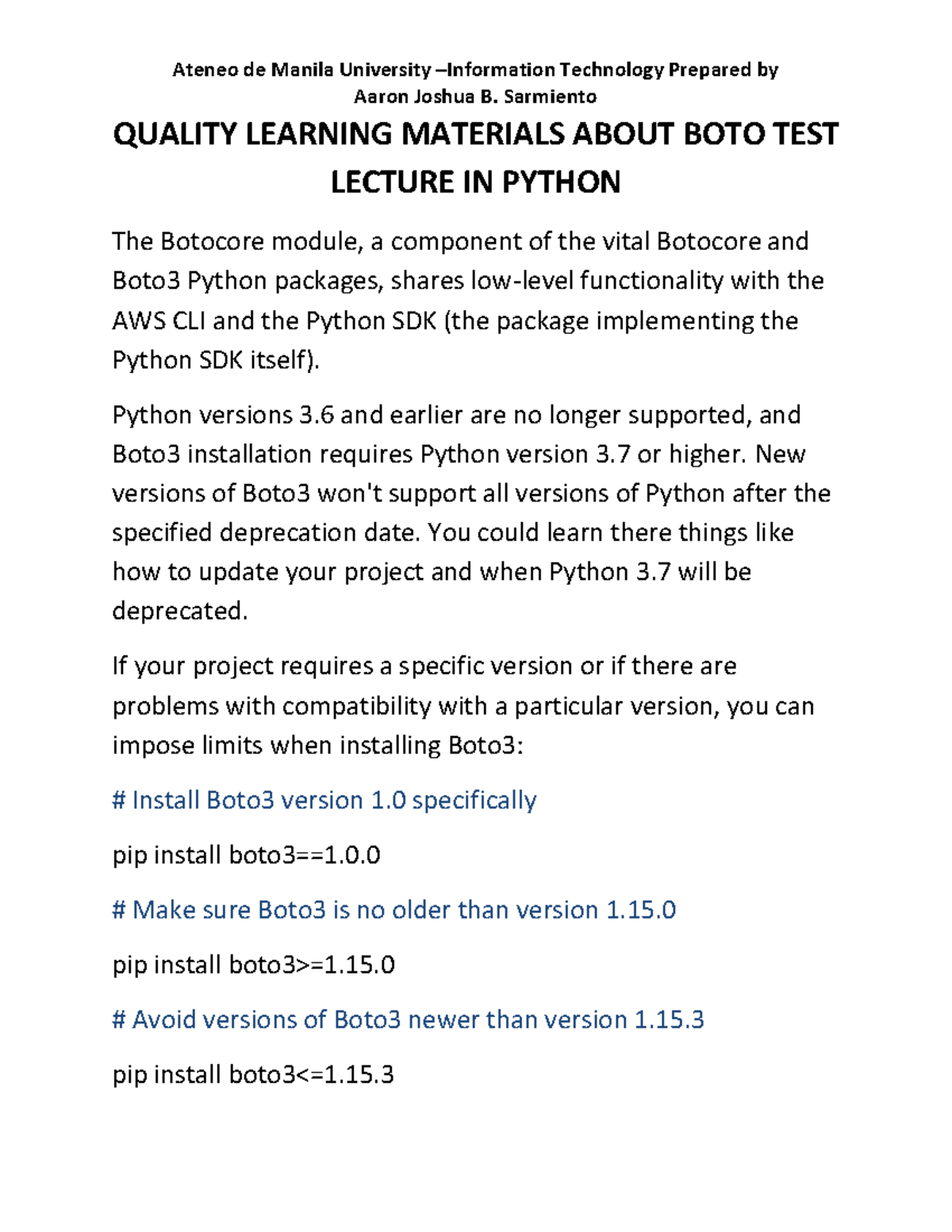 Quality Learning Materials About Boto Test Lecture in Python - QUALITY ...