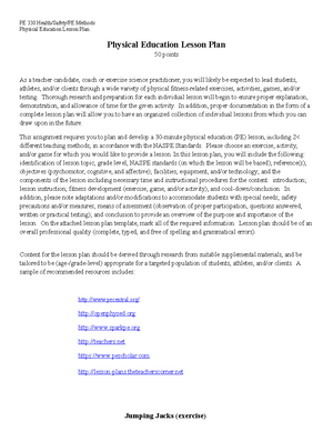 PE 330 PE lesson plan assignment, template, rubric 50 - Physical ...