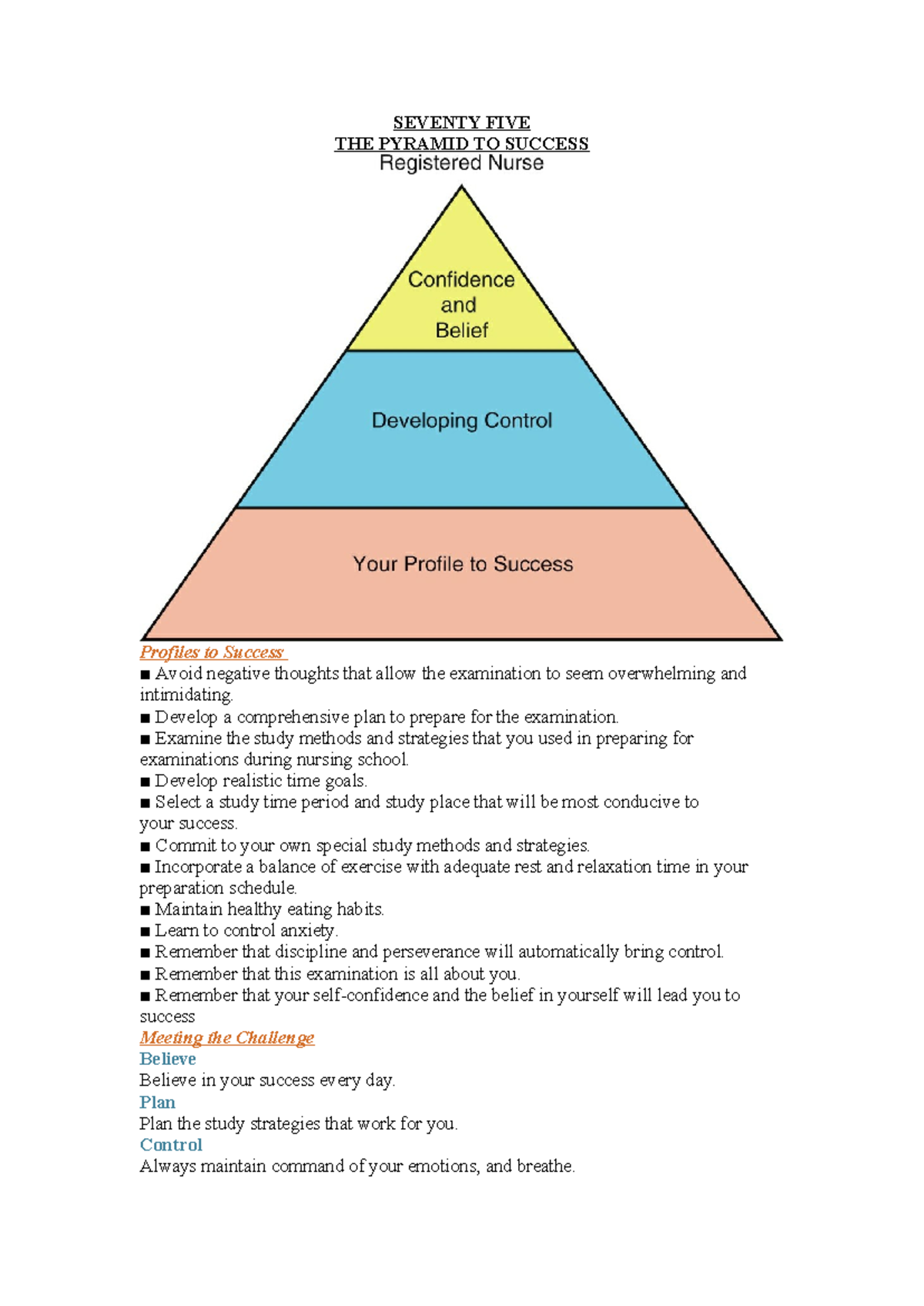 Seventy FIVE - course - SEVENTY FIVE THE PYRAMID TO SUCCESS Profiles to ...