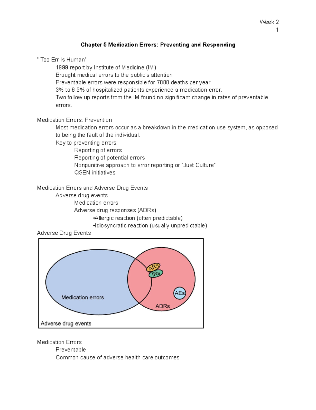 Pharmacology Week 2 - Week 2 - 1 Chapter 5 Medication Errors: Preventing and Responding “ Too ...