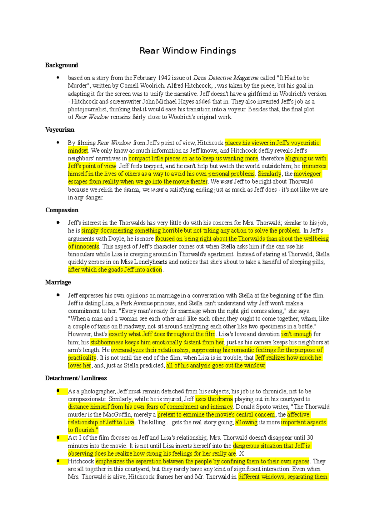 Rear Window Findings - Notes on class - Rear Window Findings Background ...