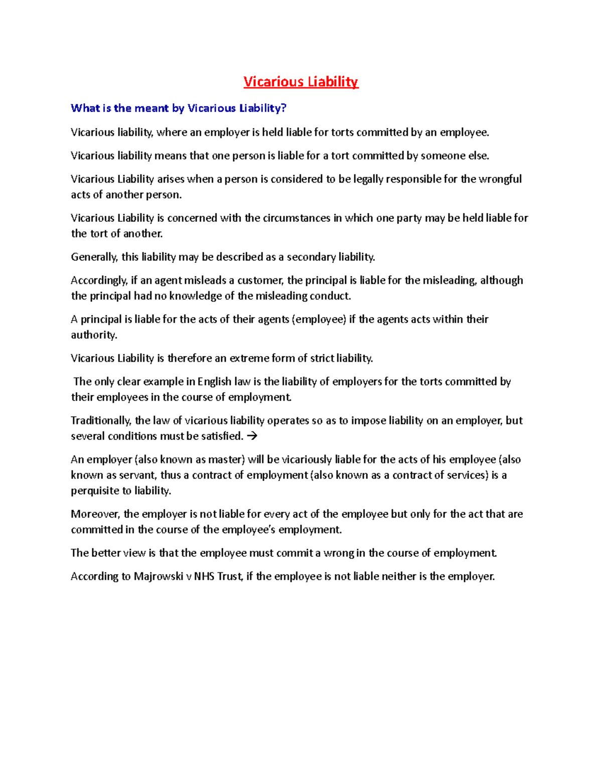 Vicarious Liability - Vicarious Liability What is the meant by ...