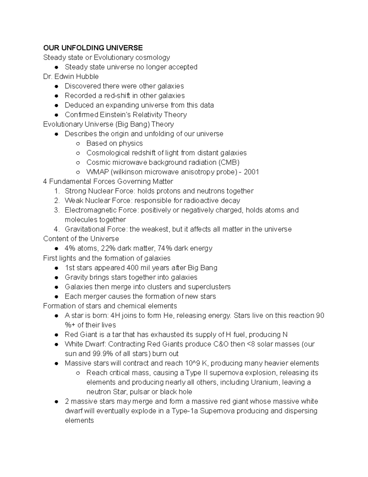 Notes Section 2 - Our Unfolding Universe, Earth's Origin - OUR ...