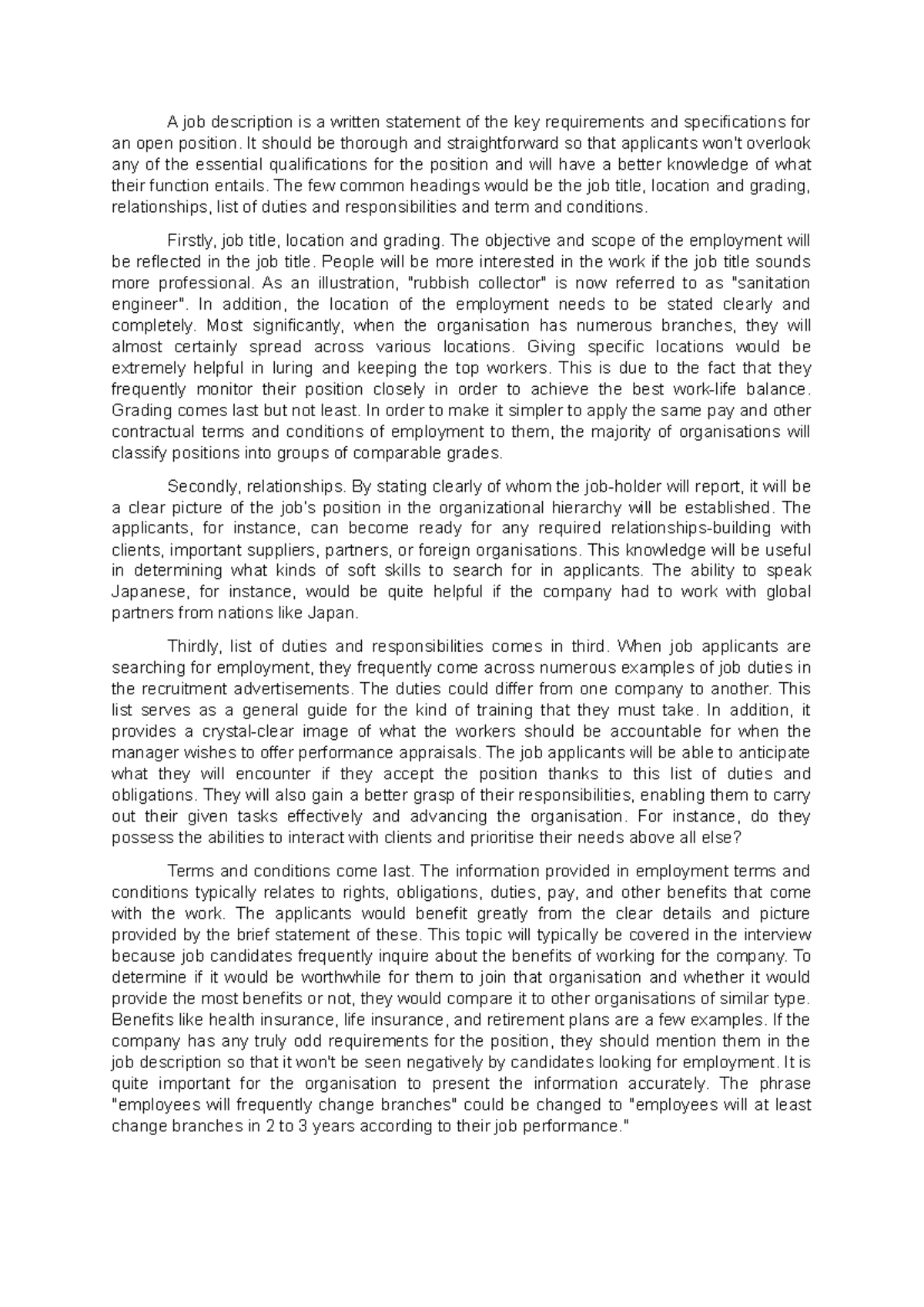 The core of job descriptions - A job description is a written statement ...