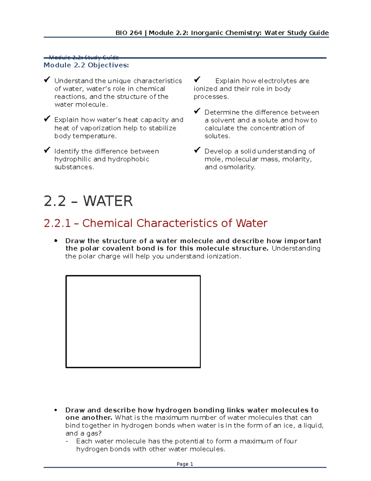 Bio264 document section 2 - Module 2 Objectives: Understand the unique ...