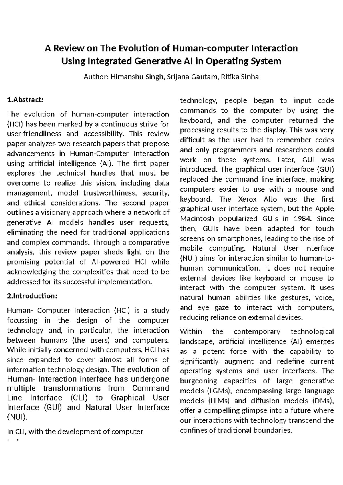 A Review on The Evolution of Human computer Interaction - A Review on The Evolution of - Studocu