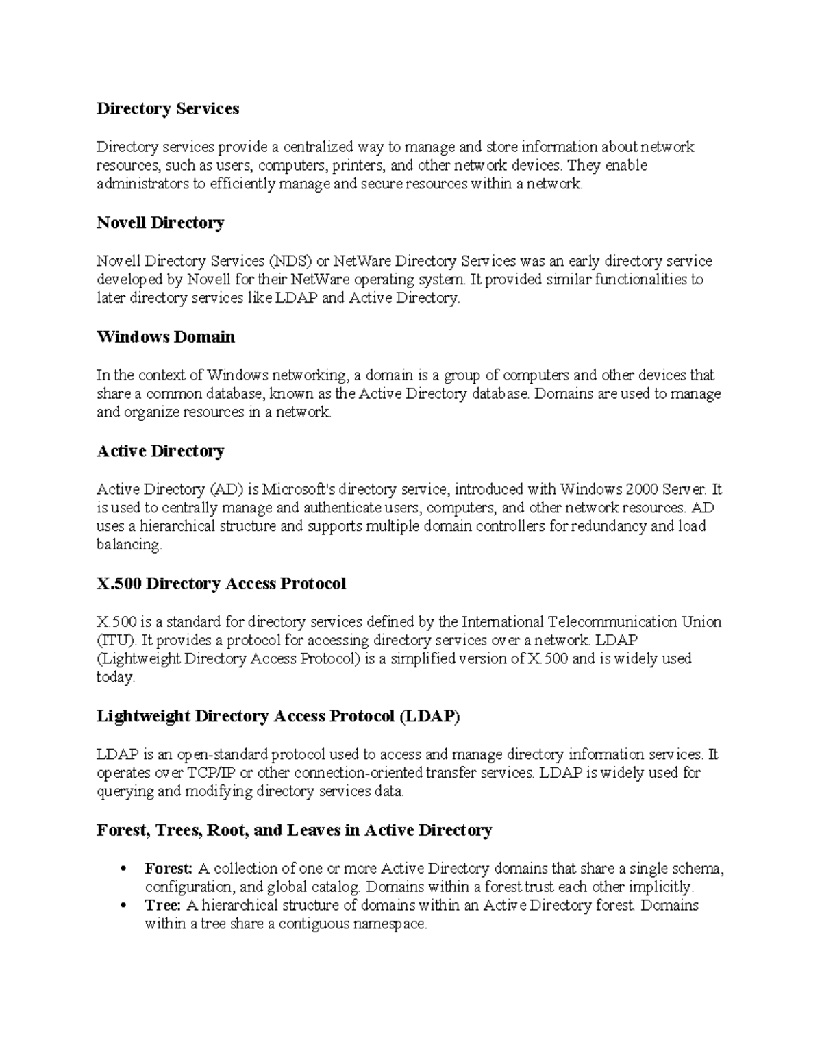 Unit1 - Notes - Directory Services Directory services provide a ...