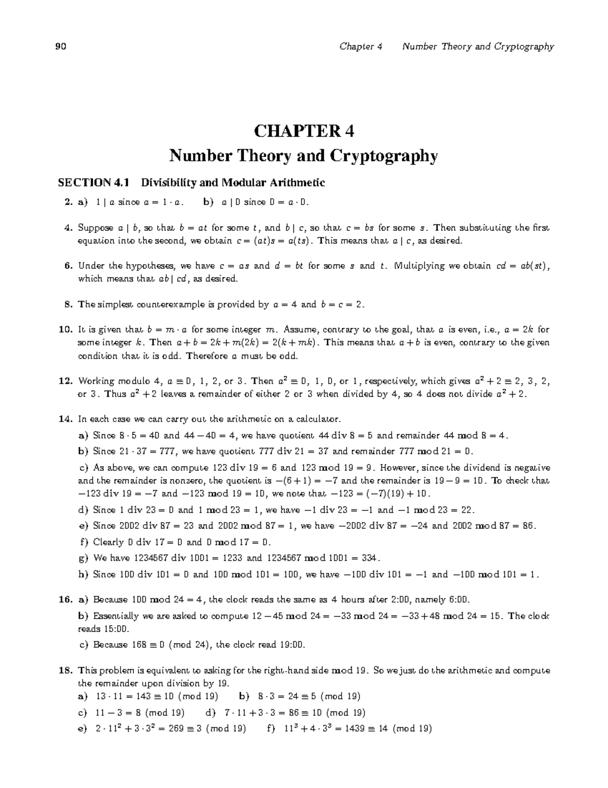 IRG Ch04 - Lecture Notes - 90 Chapter 4 Number Theory and Cryptography ...