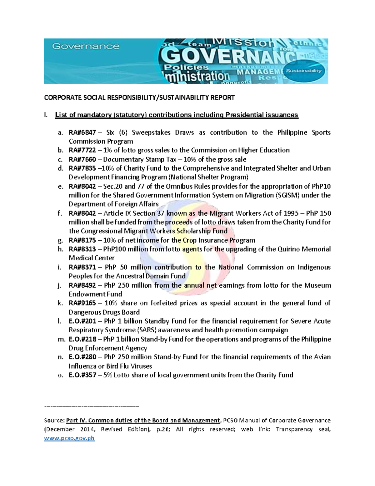 Mandatory Contributions - Source: Part IV. Common duties of the Board ...