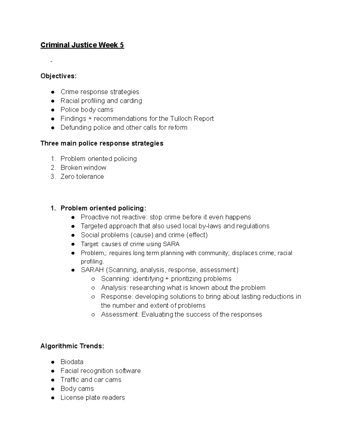 Week 5- Criminal Justice - Criminal Justice Week 5 - Objectives: Crime ...