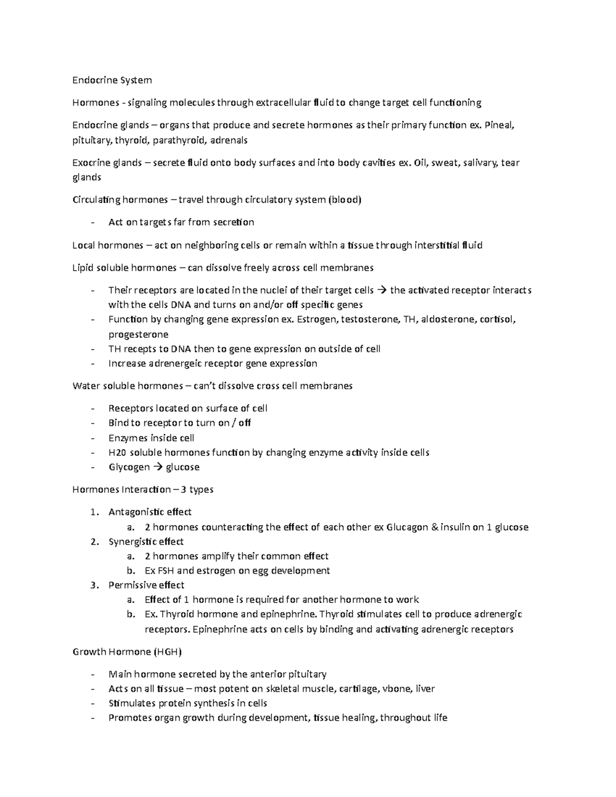 Endocrine System - Lecture notes 2 - Endocrine System Hormones ...