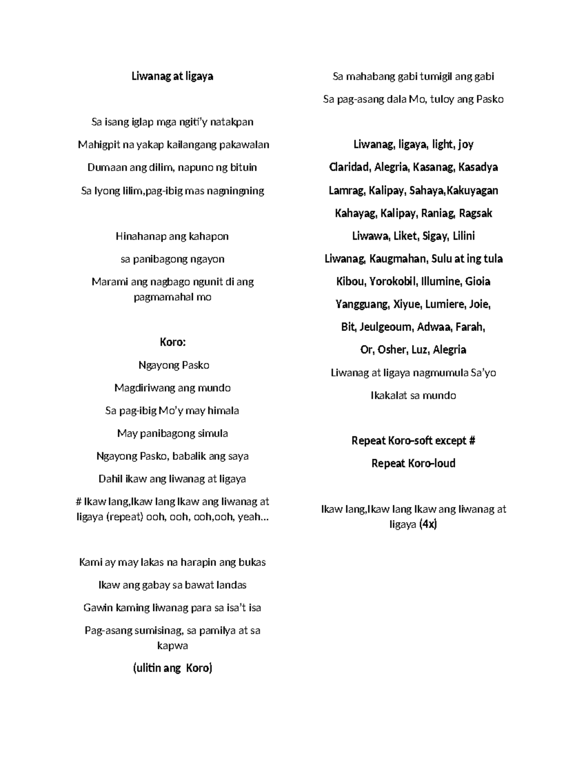 Christmas Songs COPY - Remember Jesus' Birth - Liwanag at ligaya Sa ...