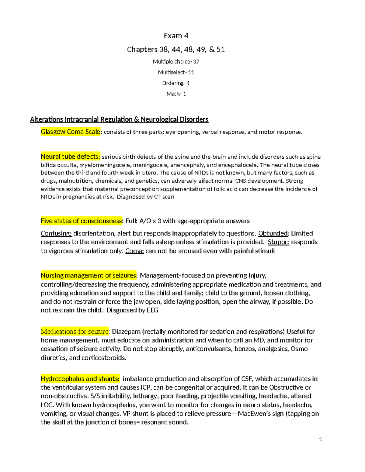 Exam 4 Study Guide - Exam 4 Chapters 38, 44, 48, 49, & 51 Multiple ...