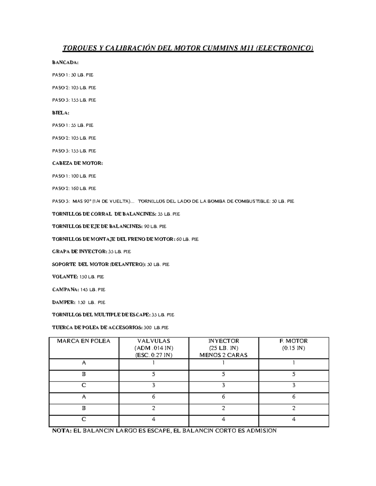 314558418 Torques y Calibracion Del Motor Cummins m11 - TORQUES Y ...