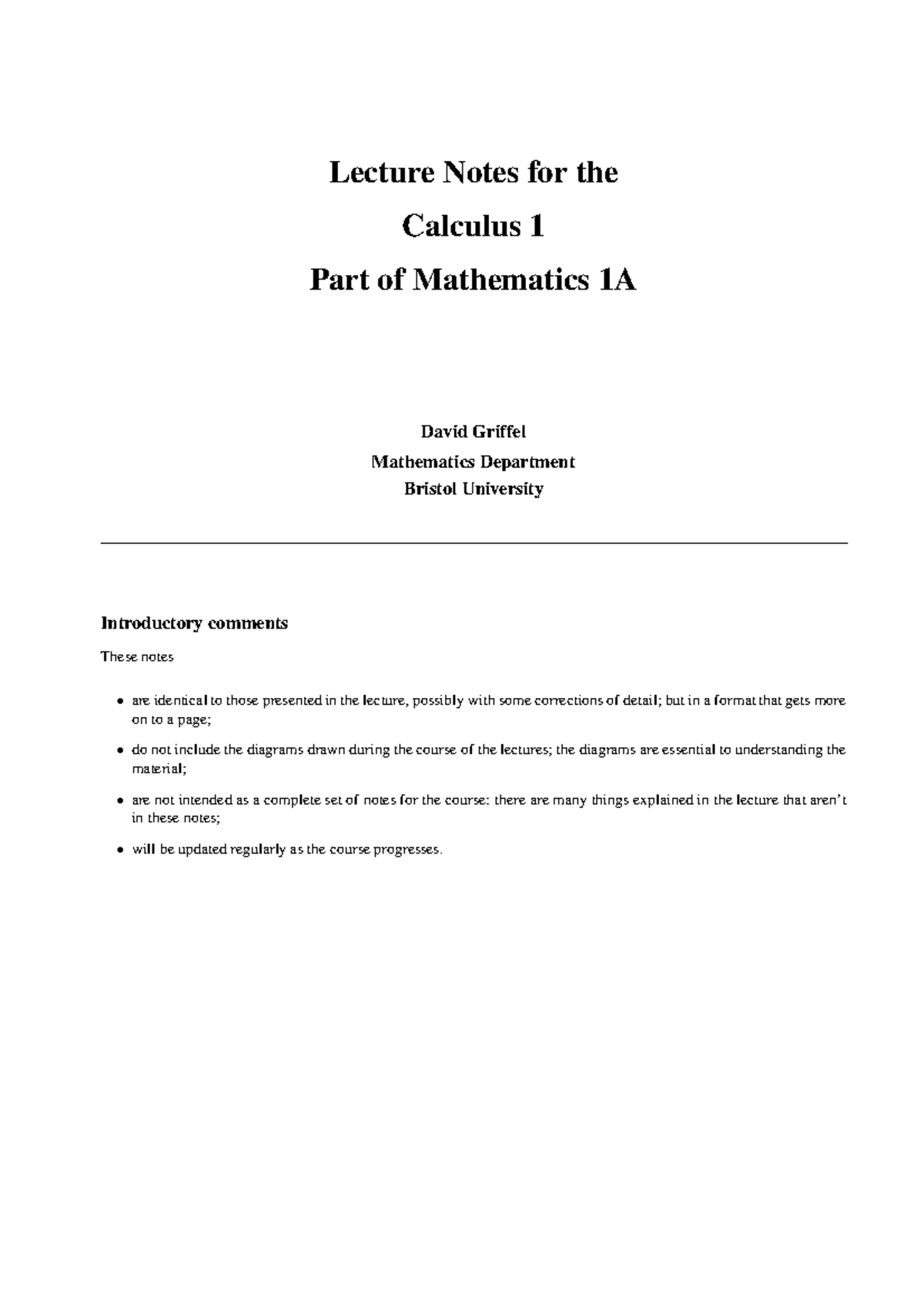 Lecture notes, lecture all - Lecture Notes for the Calculus 1 Part of ...
