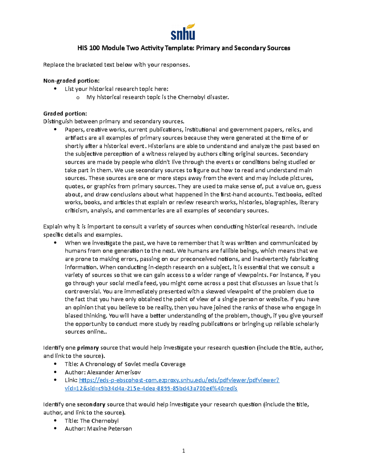 HIS 100 Module Two Activity Sources - HIS 100 Module Two Activity ...