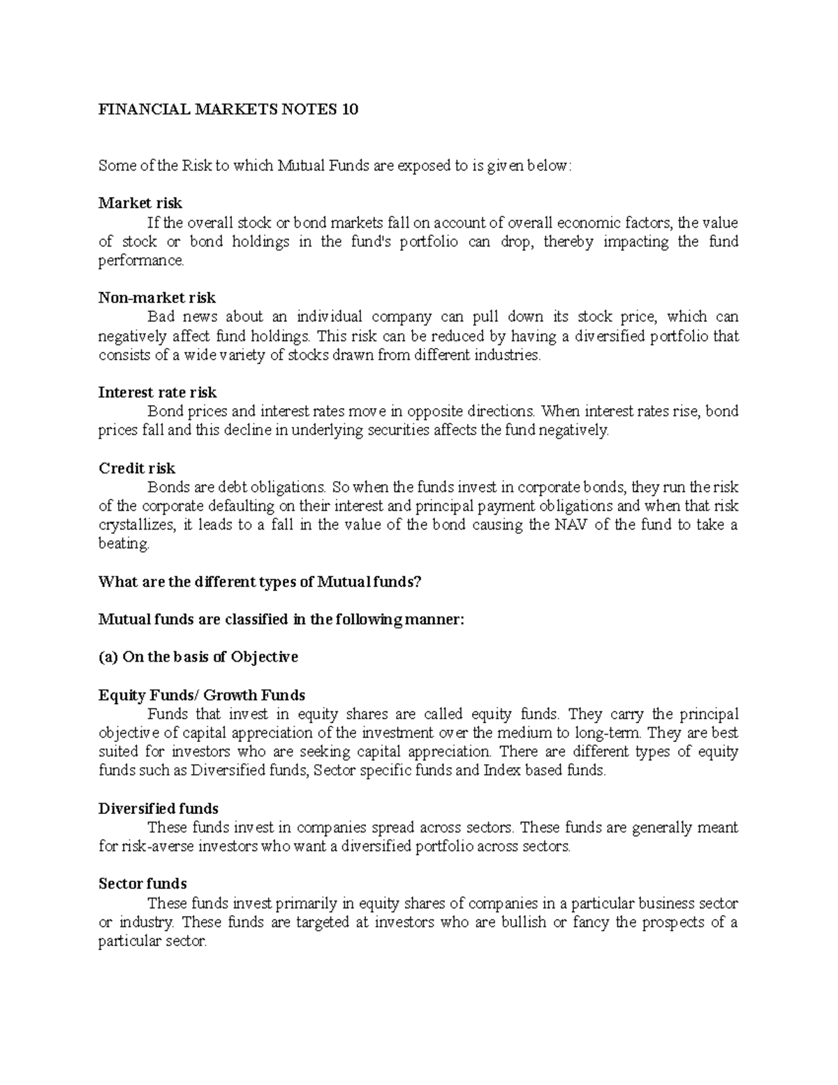 Financial Markets Notes 10 - FINANCIAL MARKETS NOTES 10 Some of the ...