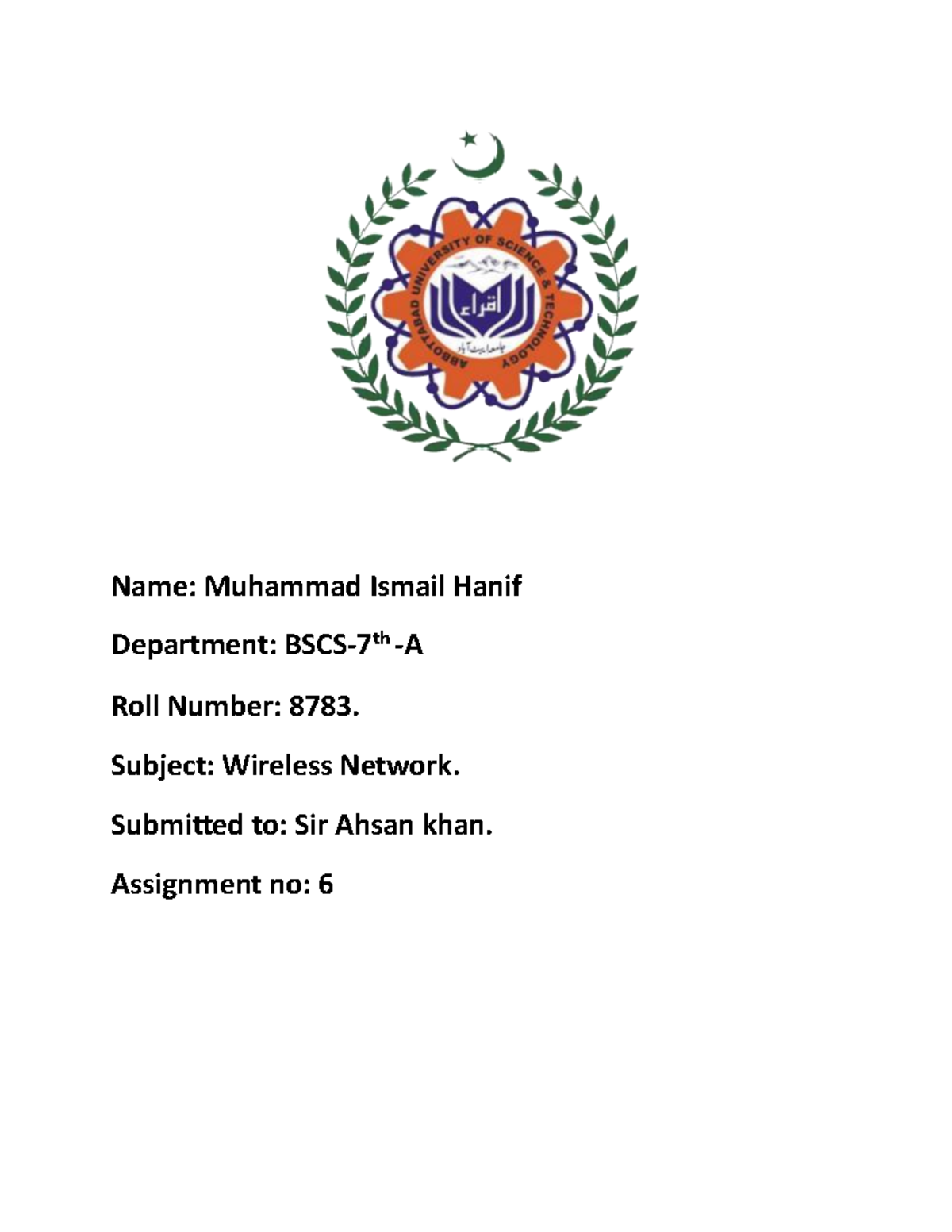 M Ismail Hanif-6 - Assignment 5 - Name: Muhammad Ismail Hanif ...