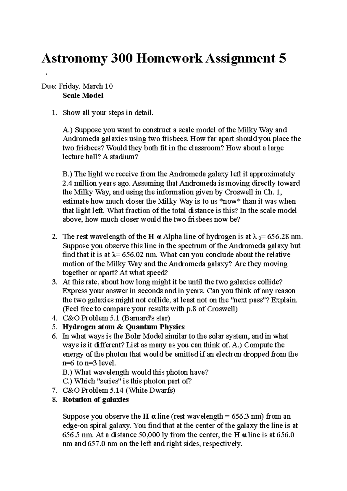 Astronomy 300 Homework Assignment 5 - Astronomy 300 Homework Assignment ...