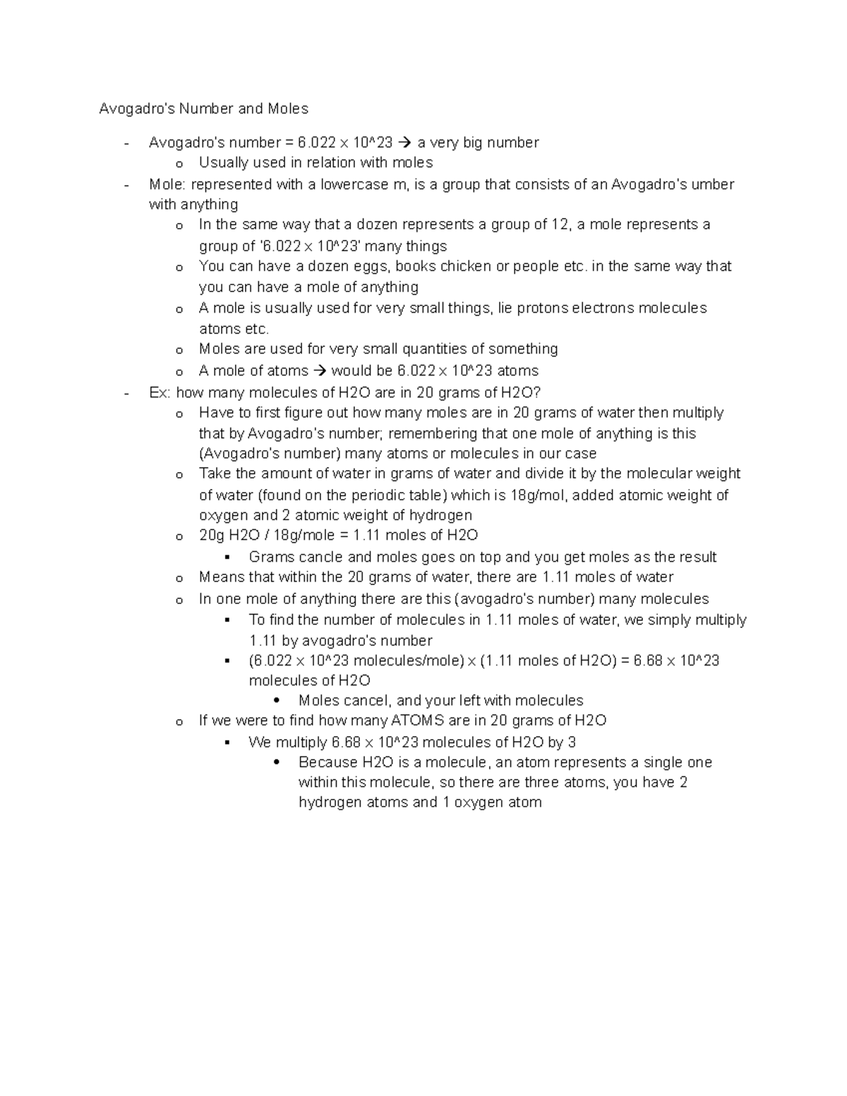 Chem Notes 3 - Avogadro’s Number and Moles Avogadro’s number = 6 x 10 ...
