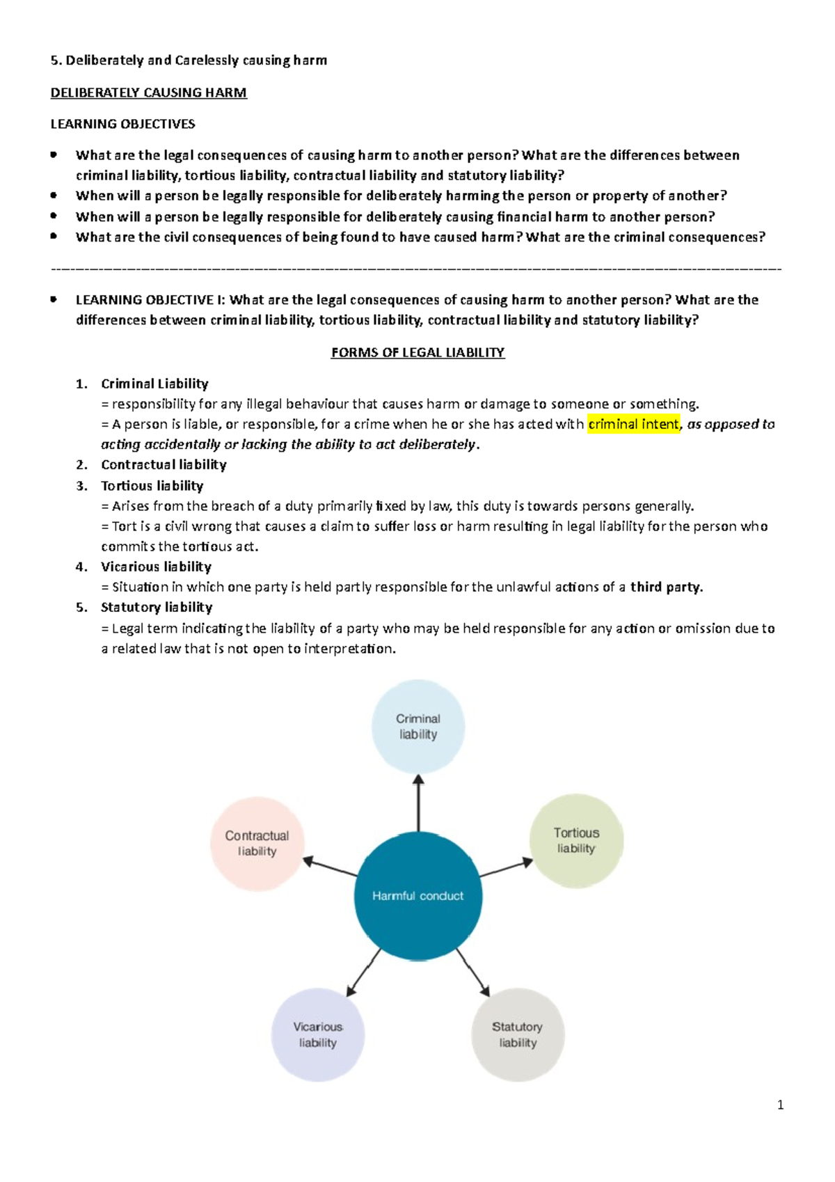 5. Deliberately and Carelessly causing harm - 5. Deliberately and ...