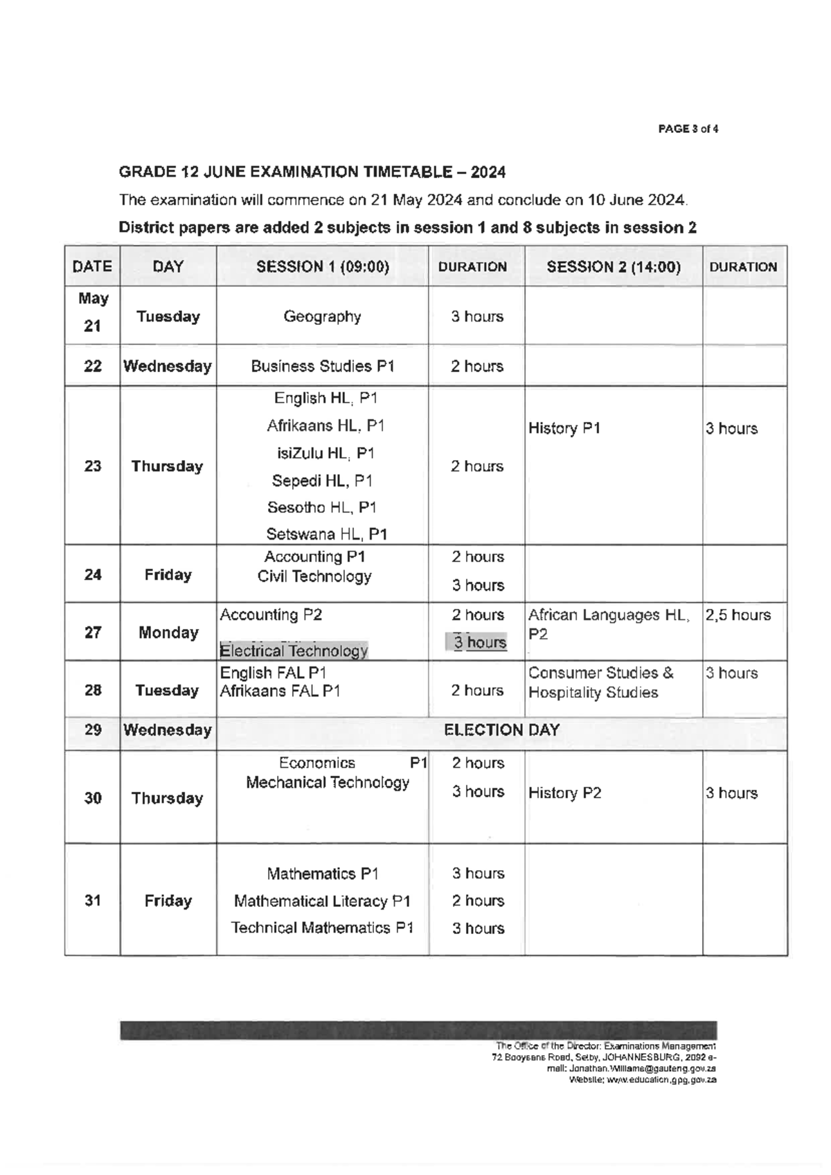 FET Grade 12 JUNE Common Exams Timetable Final 05 April 2024 - Studocu