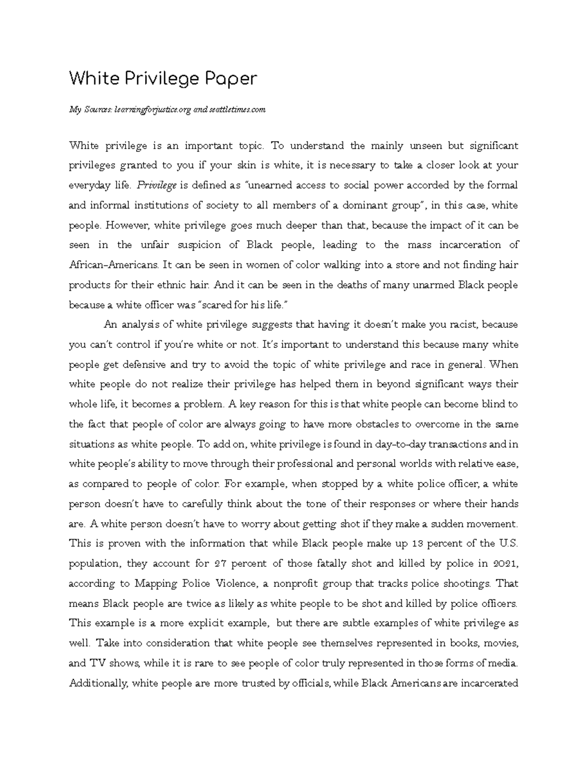 Privilege Paper - To understand the mainly unseen but significant ...