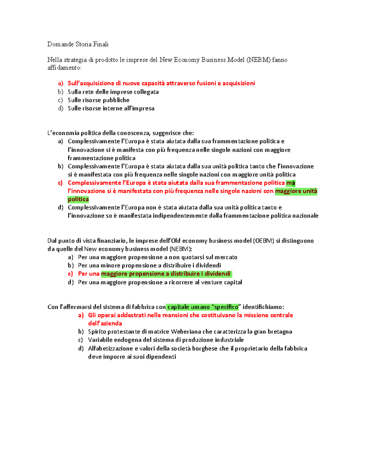 Crocette Esame - Domande Storia Finali Nella strategia di prodotto le imprese del New Economy ...