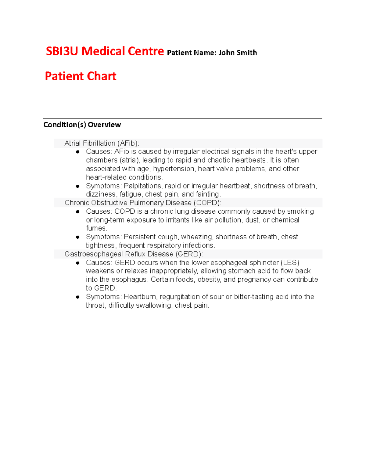 Patient Chart - SBI3U Medical Centre Patient Name: John Smith Patient ...