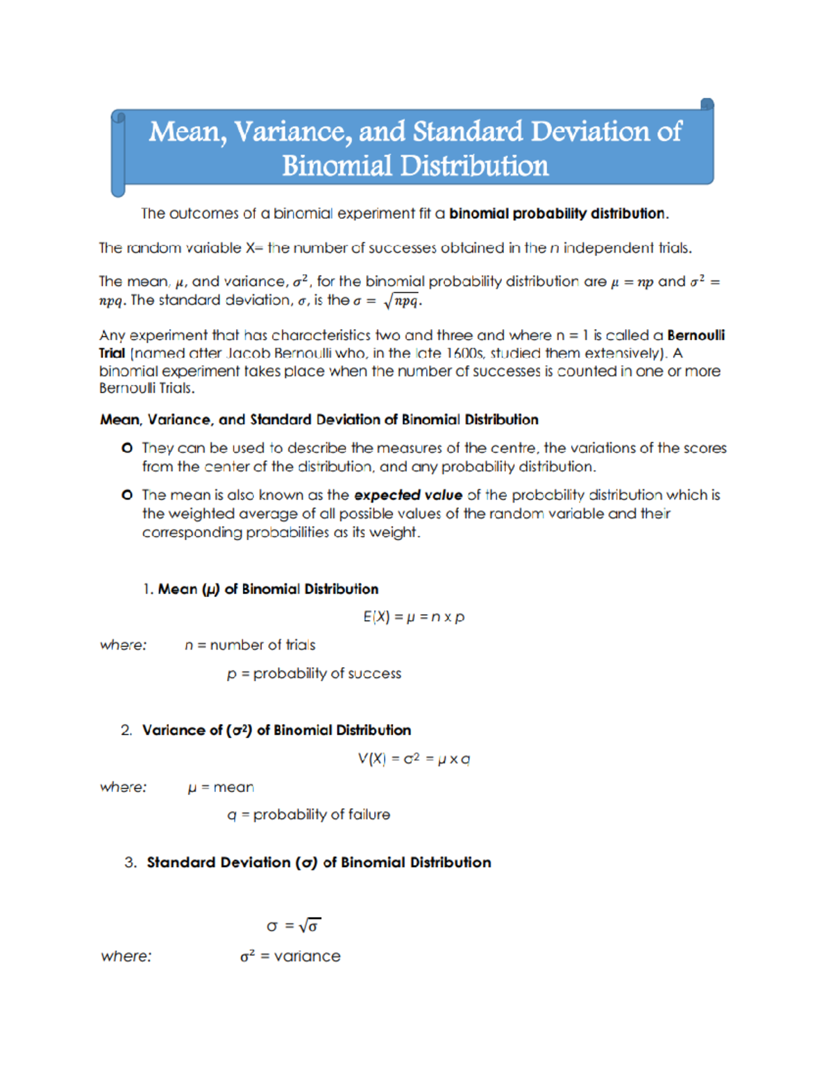 Lesson 7 Mean Variance Standard Deviation Mean Variance And