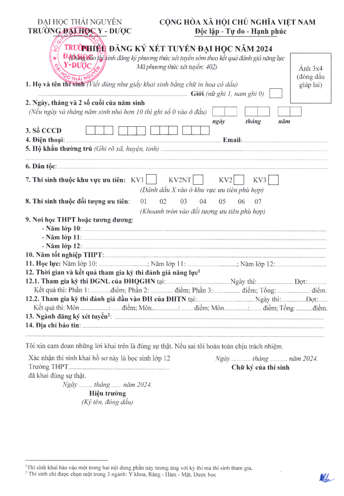 Phieu-dang-ky-xet-tuyen-dai-hoc-ptxt-402 2 - DAI HQC THAI NGUYEN TRT ON Y 1. Hq vir t6n CQNG HOA ...