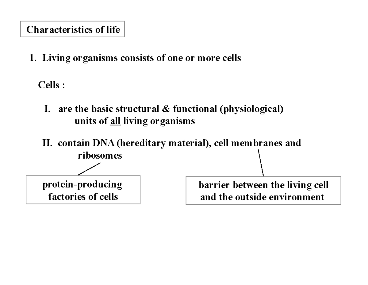 Bio 121 Lecture Notes 2 - Characteristics of life 1. Living organisms ...