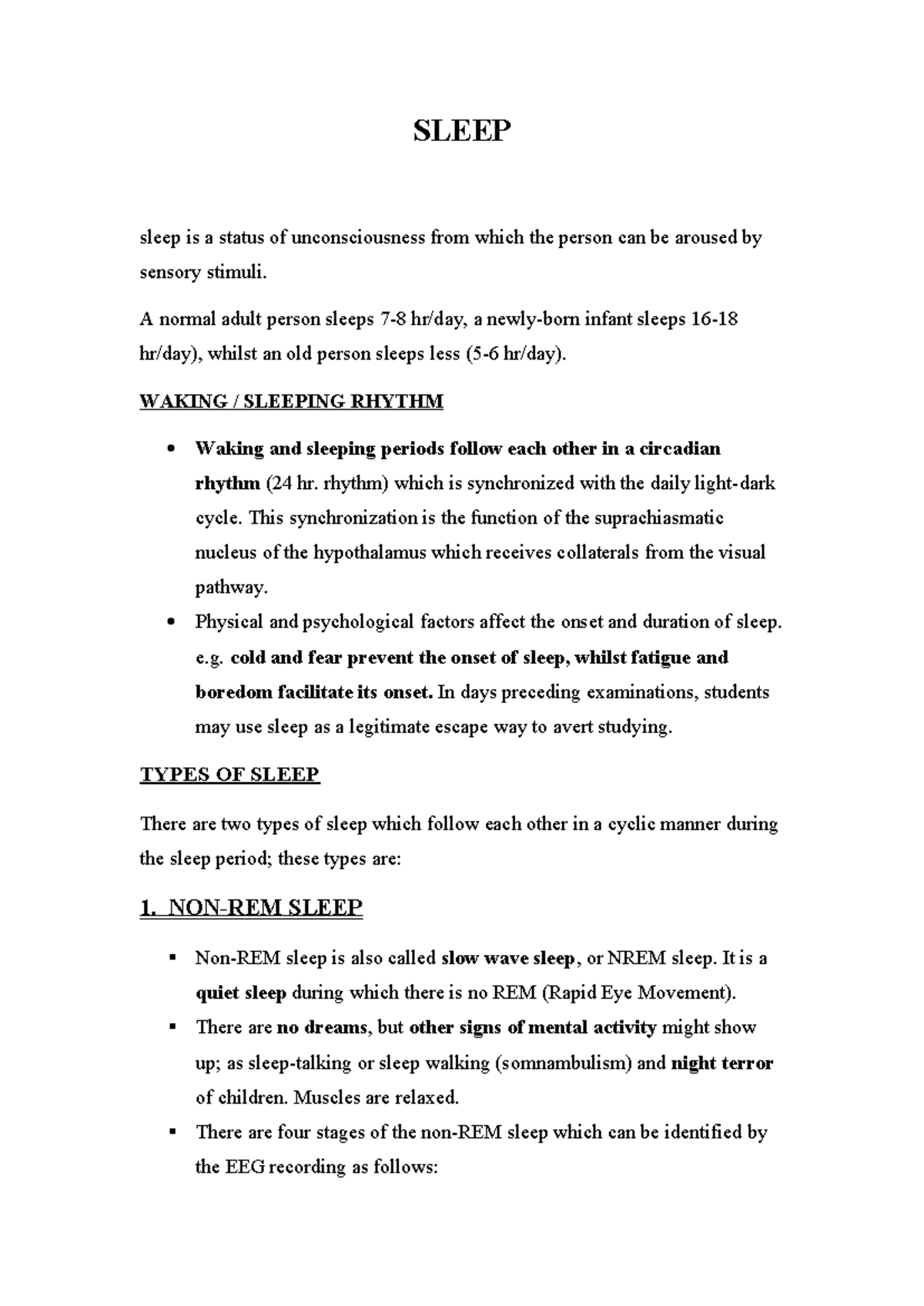 Sleep - Summary - SLEEP sleep is a status of unconsciousness from which ...