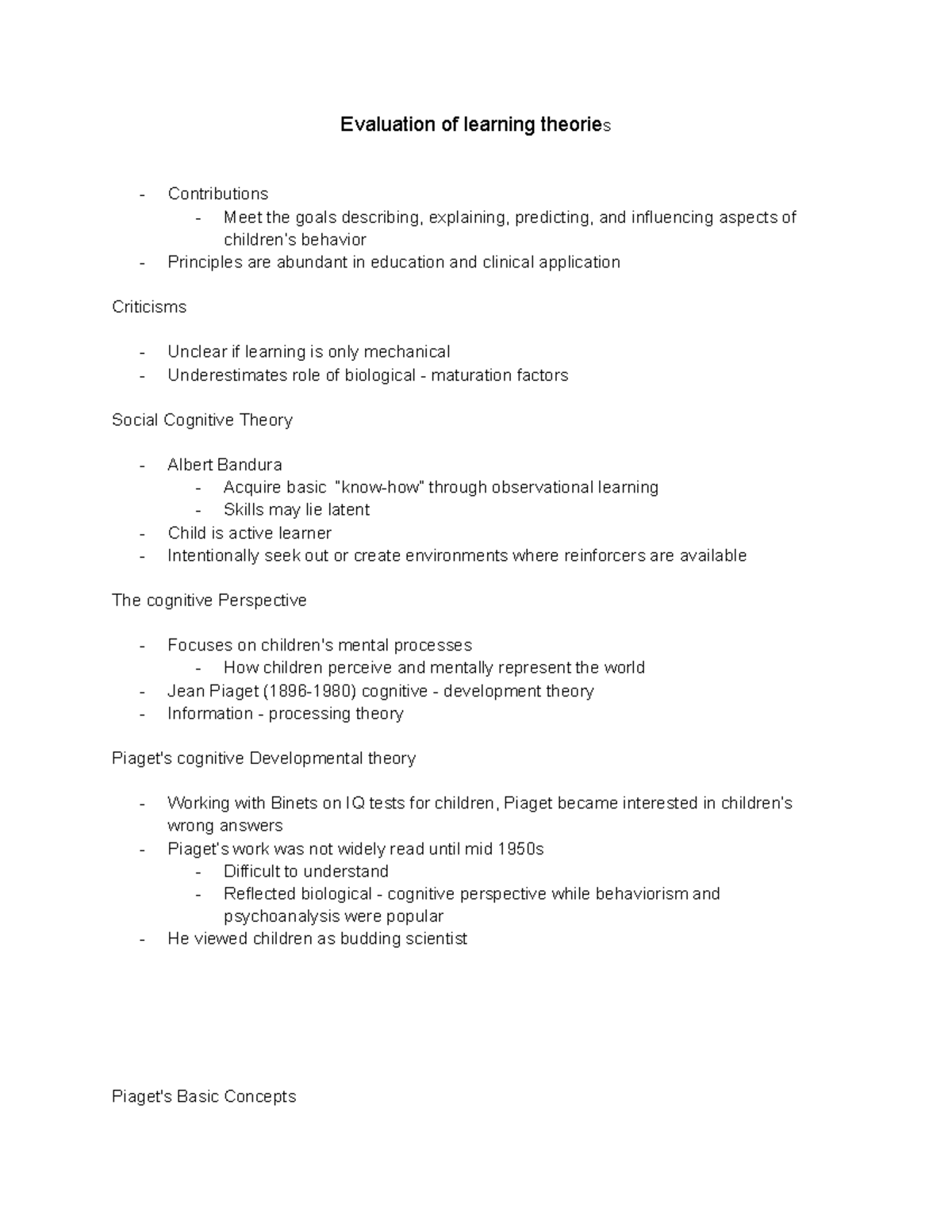 developmental psychology - Evaluation of learning theories ...