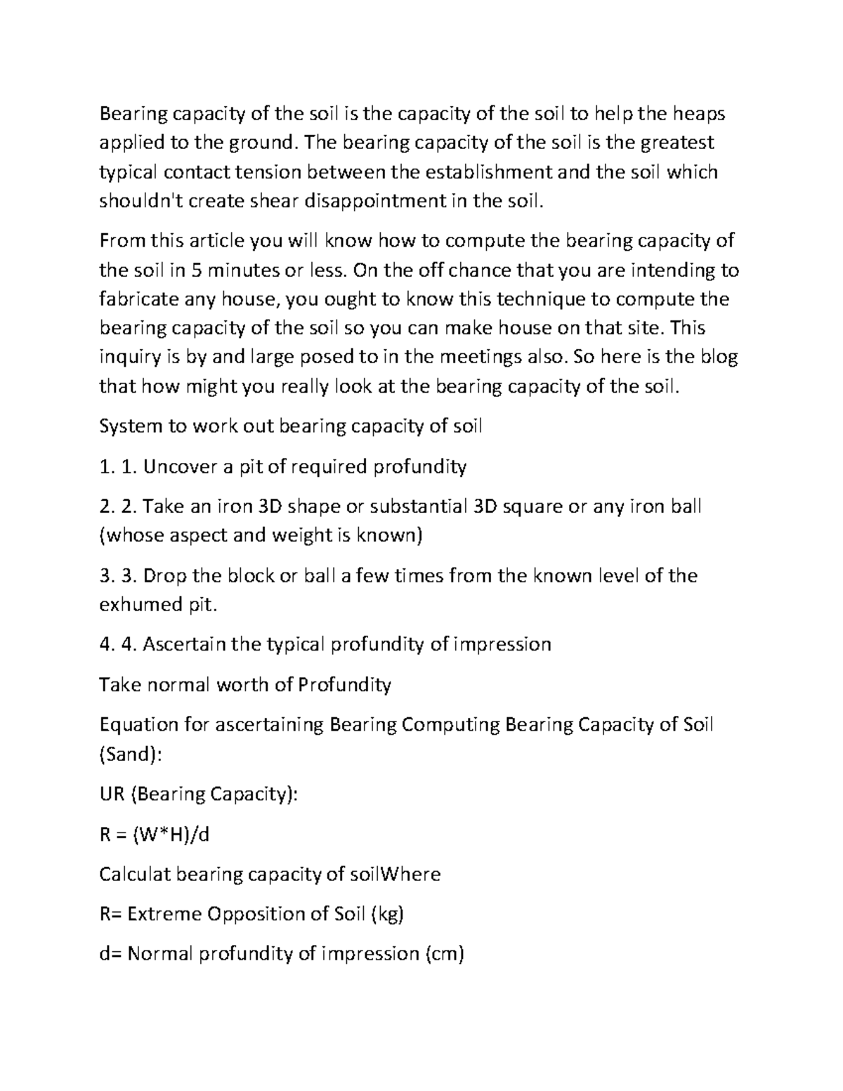 Document (115) - Useful notes - Bearing capacity of the soil is the ...
