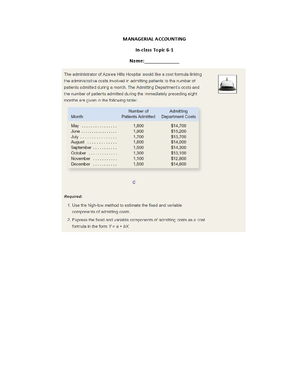 Topic 8 - MANAGERIAL ACCOUNTING Topic 8: Master Budget Learning ...