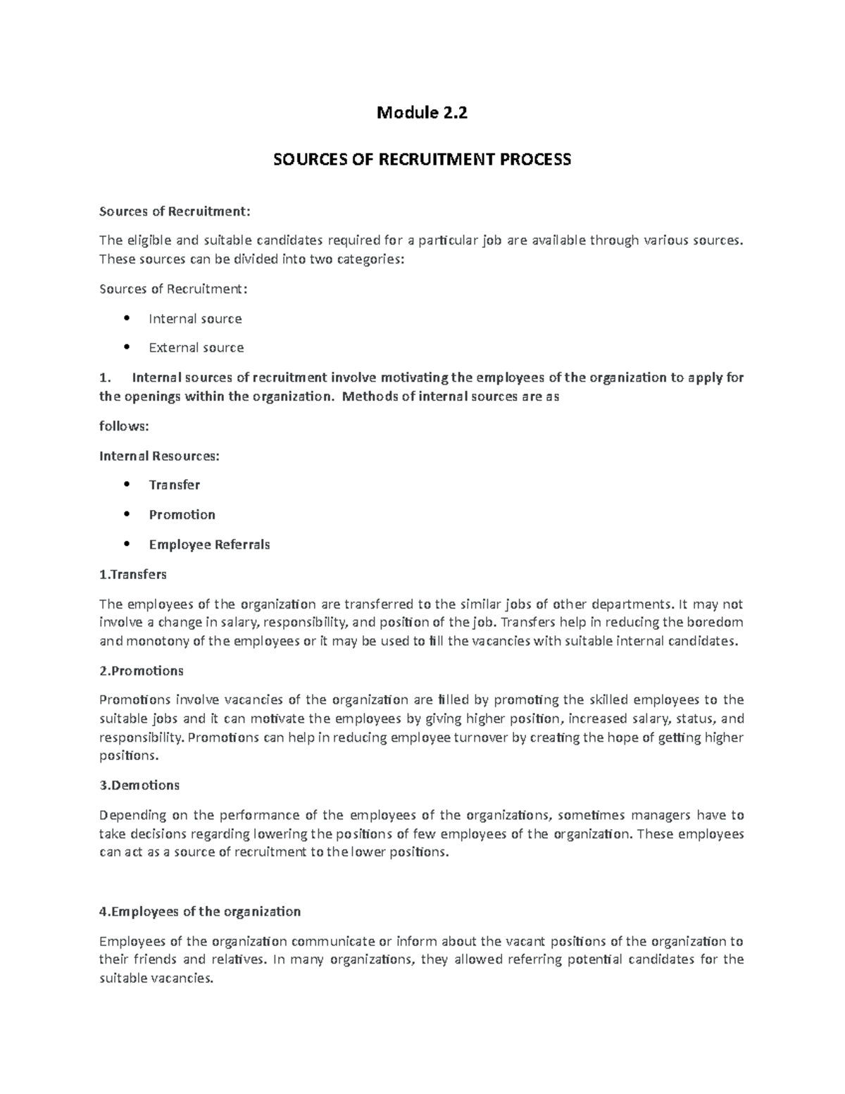 2 Module 2.2 Sources OF Recruitment Process - Module 2. SOURCES OF ...