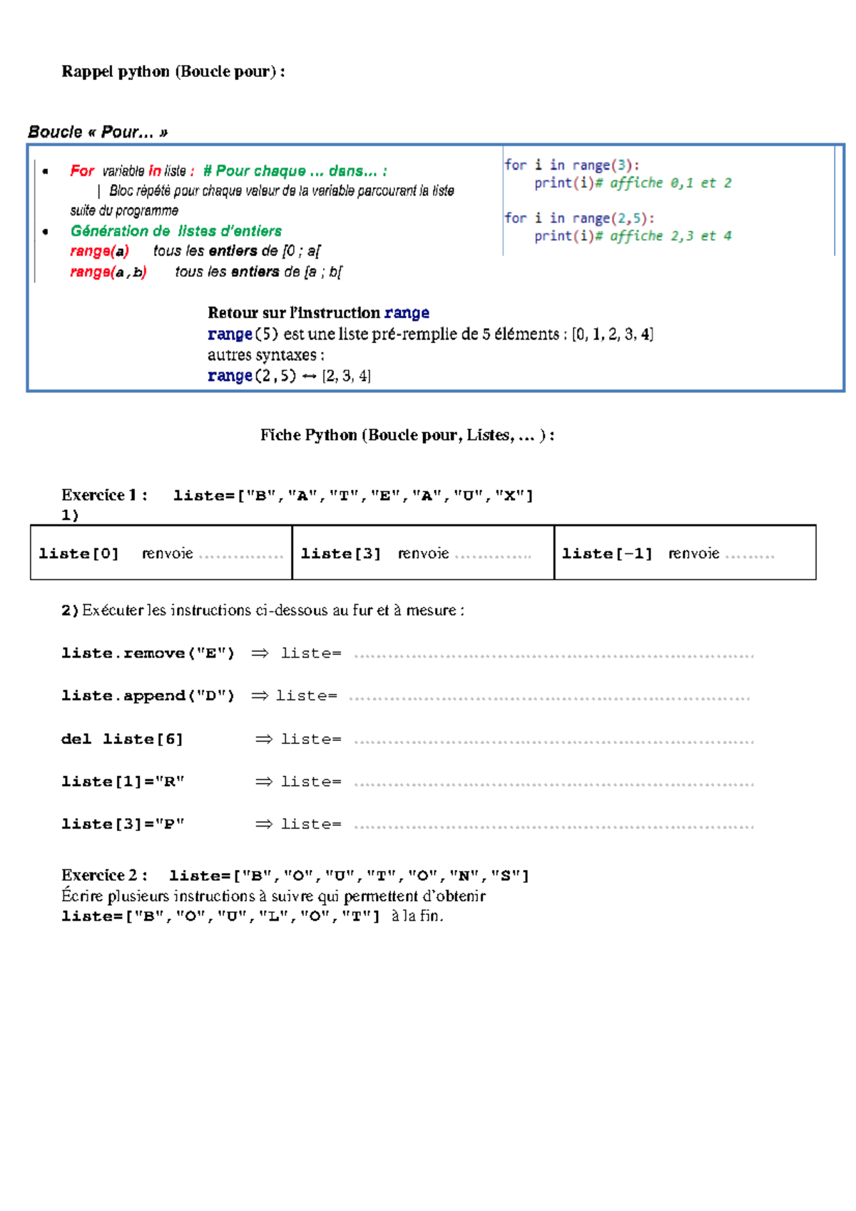Rappels python-23-24-2 - Rappel python (Boucle pour) : Fiche Python ...