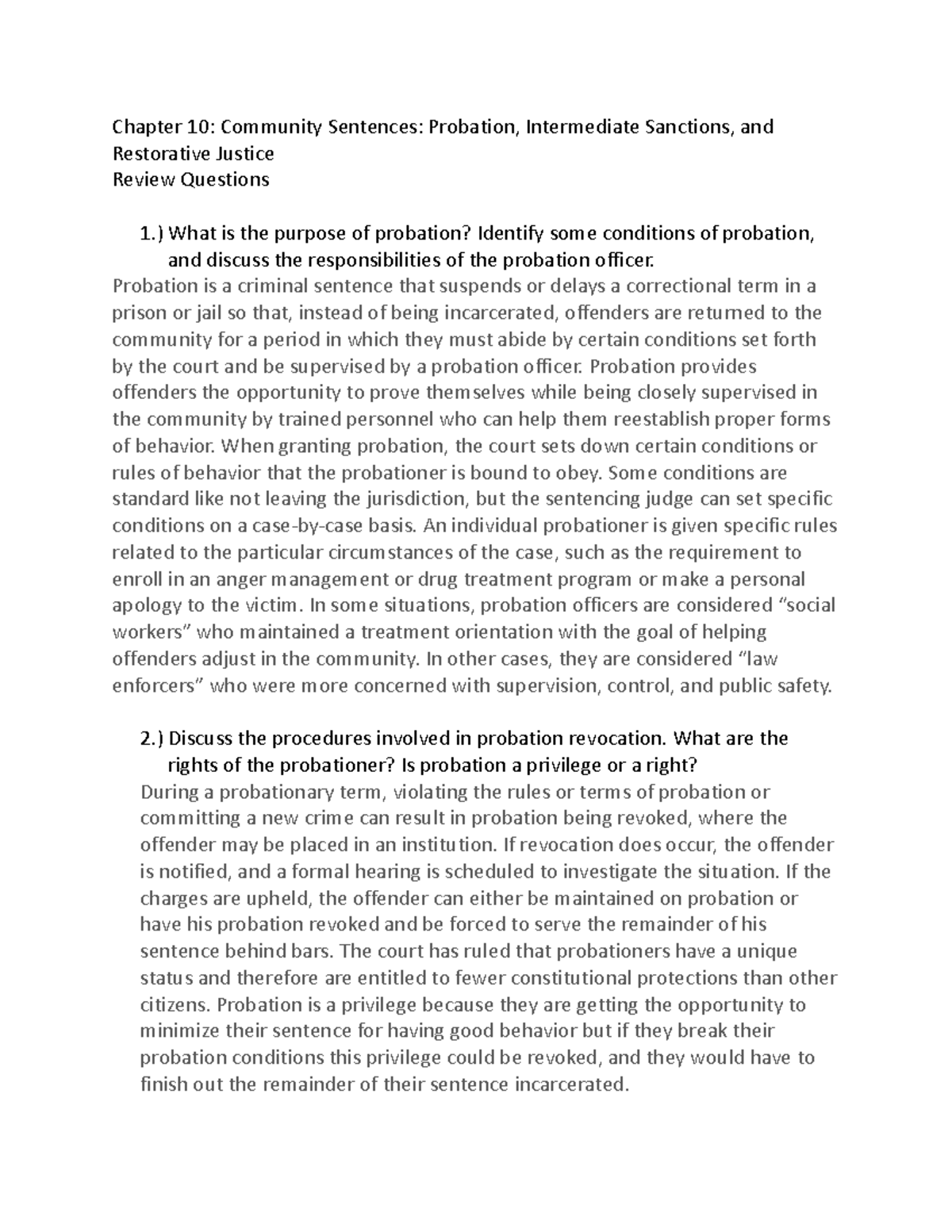 Chapter 10 intro to cj homework questions - Chapter 10: Community ...