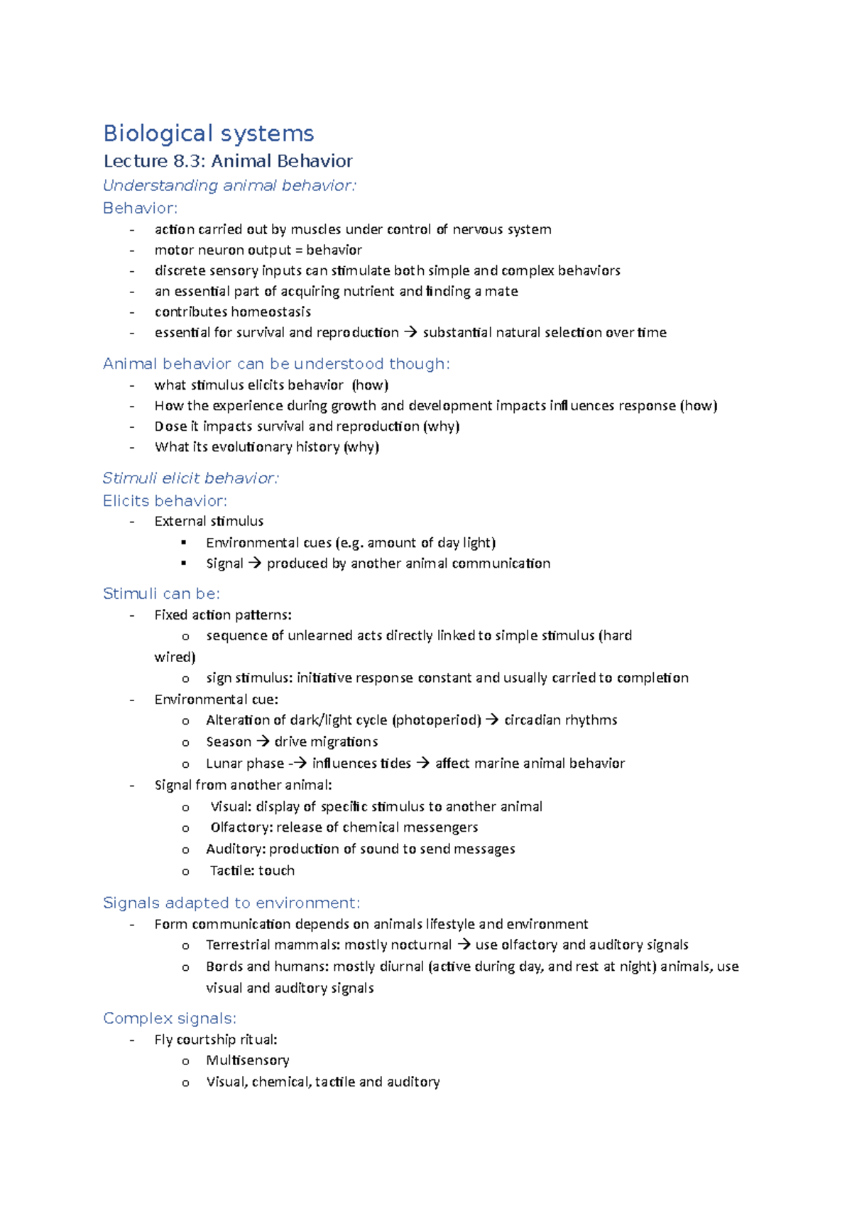 Biological systems Module 8.3 - Biological systems Lecture 8: Animal ...