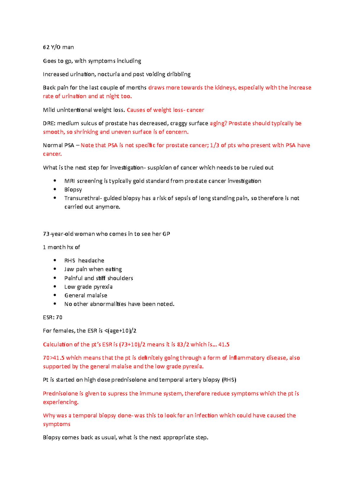 Question set 1 - summary of said topic - 62 Y/O man Goes to gp, with ...