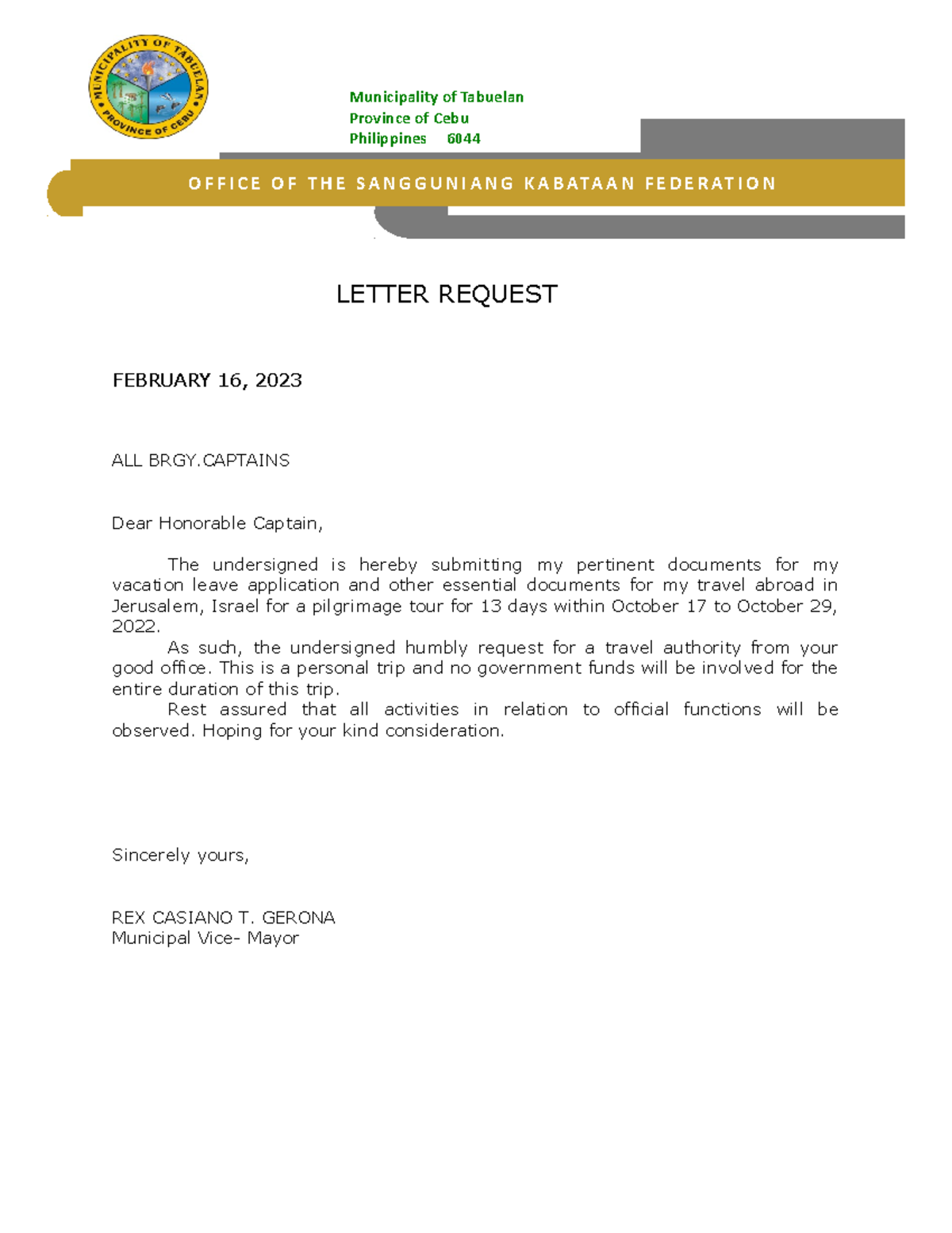 Letter- Request - fdfgdfg - Municipality of Tabuelan Province of Cebu ...