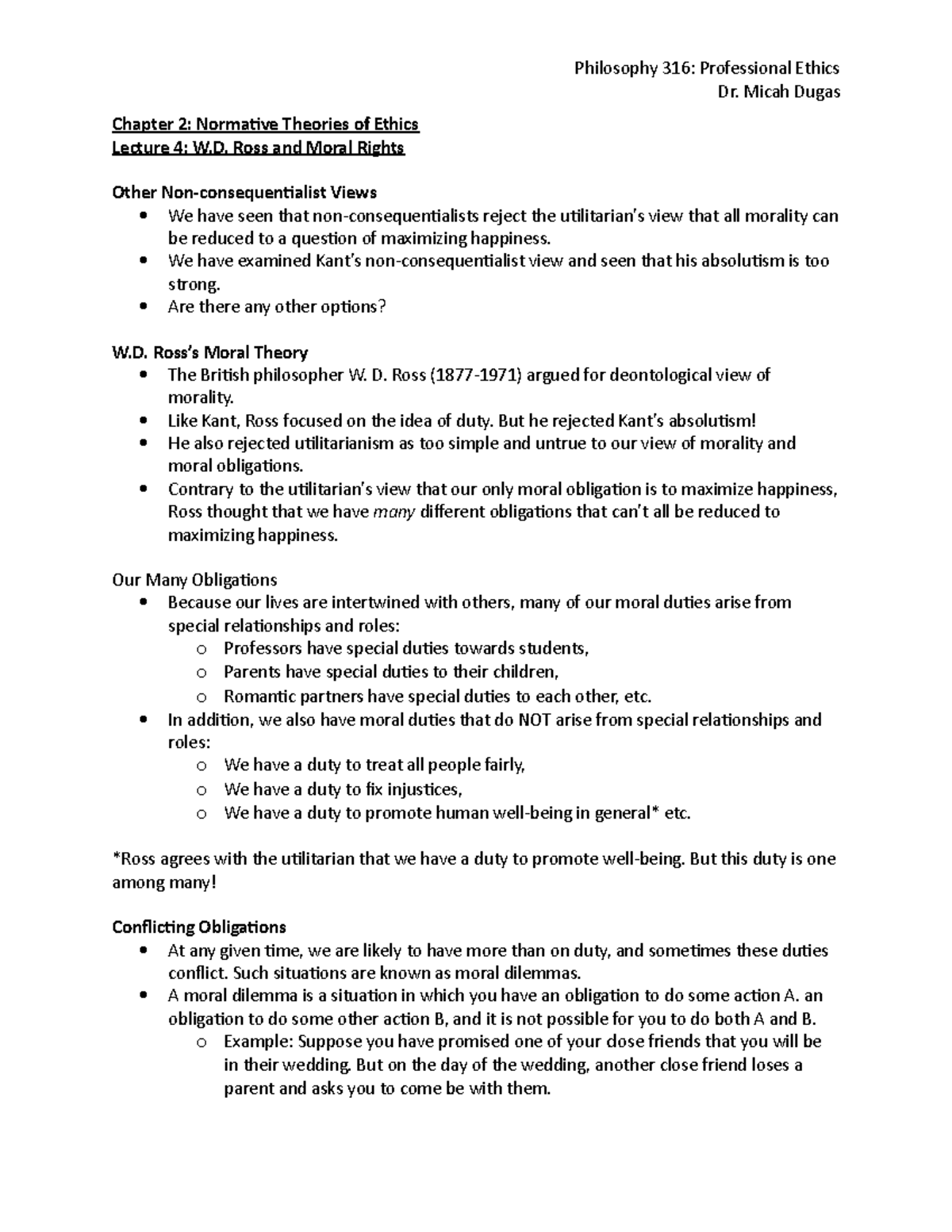 Chapter 2 - Lecture 4 - Dr. Micah Dugas Chapter 2: Normative Theories of Ethics Lecture 4: W ...