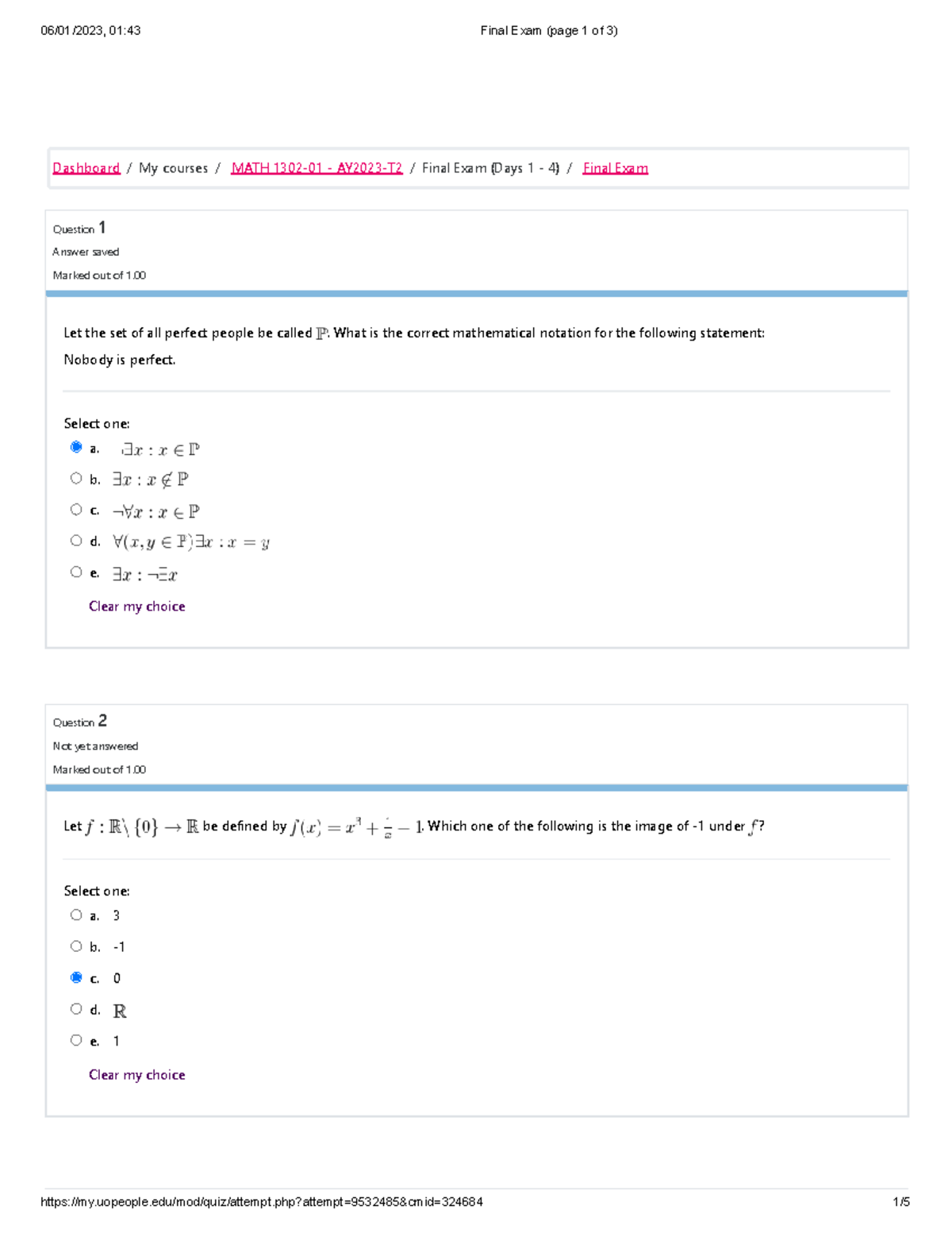 DM Final Exam (page 1 of 3) - Question 1 Answer saved Marked out of 1. Question 2 Not yet ...