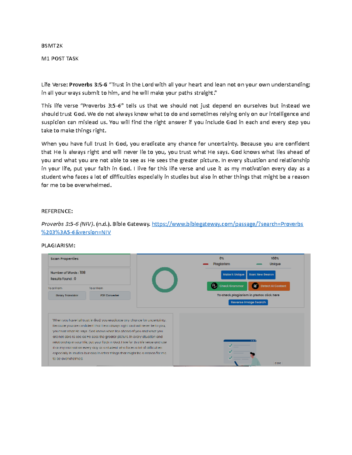M1 POST TASK - CPH LEC - LIFE VERSE POST TASK - BSMT2K M1 POST TASK Life Verse: Proverbs 3:5-6 ...